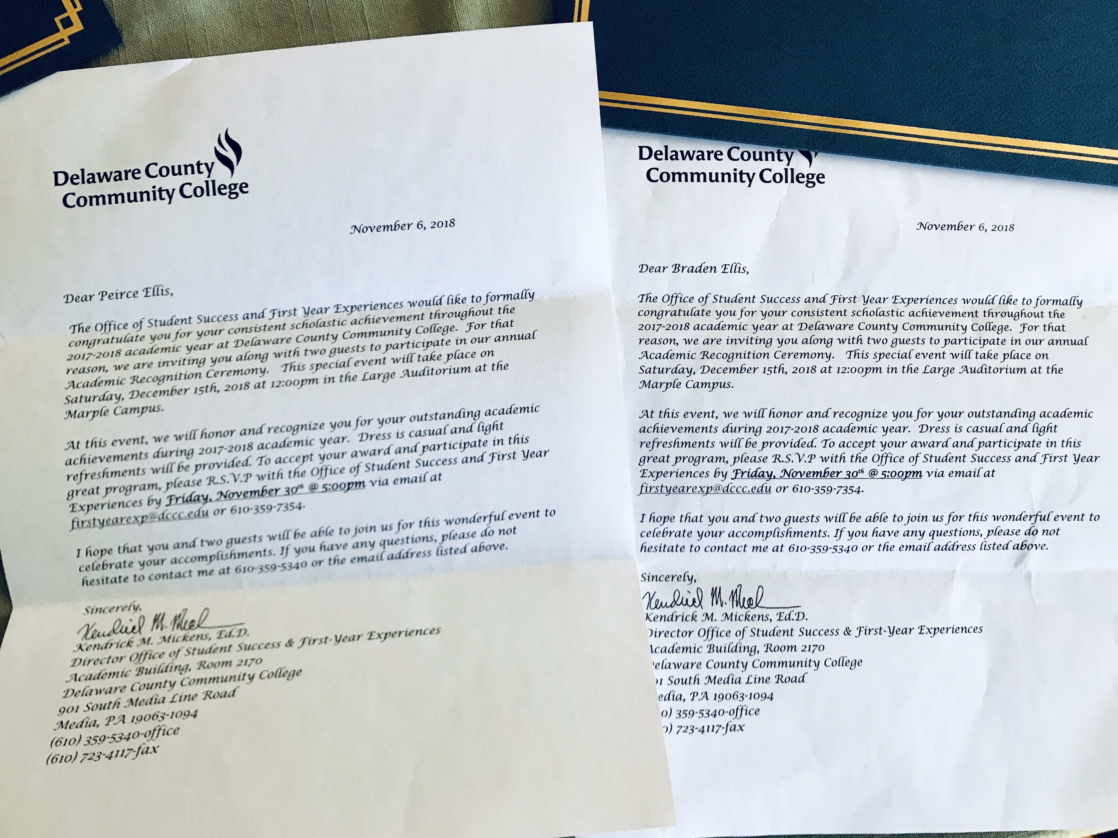 Academic Award at Delaware County Community College – Ellis Village